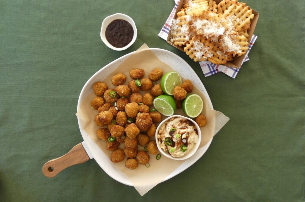 Recipe: American BBQ Pork Poppers Waffle Fry Feast | Hellers